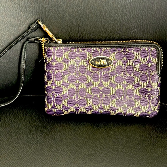 Coach | Bags | Coach Purple C Logo Wristlet Leather | Poshmark